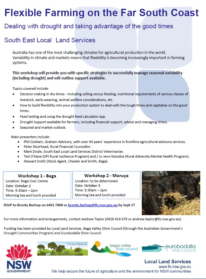 WORKSHOP – Flexible Farming – Oct 2nd Bega / Oct 3rd Moruya – Far South ...